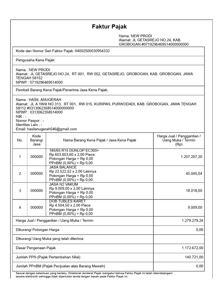 Contoh Faktur Pajak Coretax 2025 | PDF