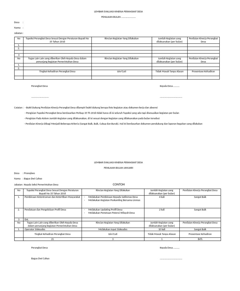Lembar Evaluasi Kinerja Perangkat Desa | PDF