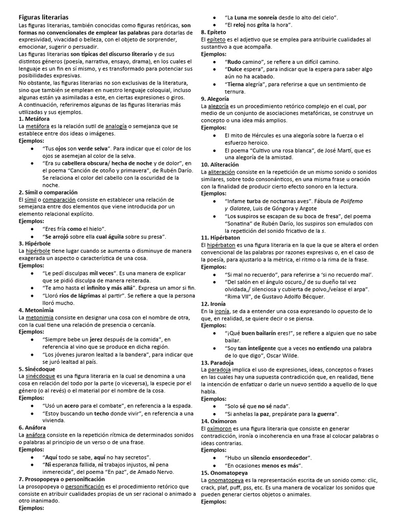 Figuras Literarias y Ejemplos Clave | PDF | Metáfora | Alegoría