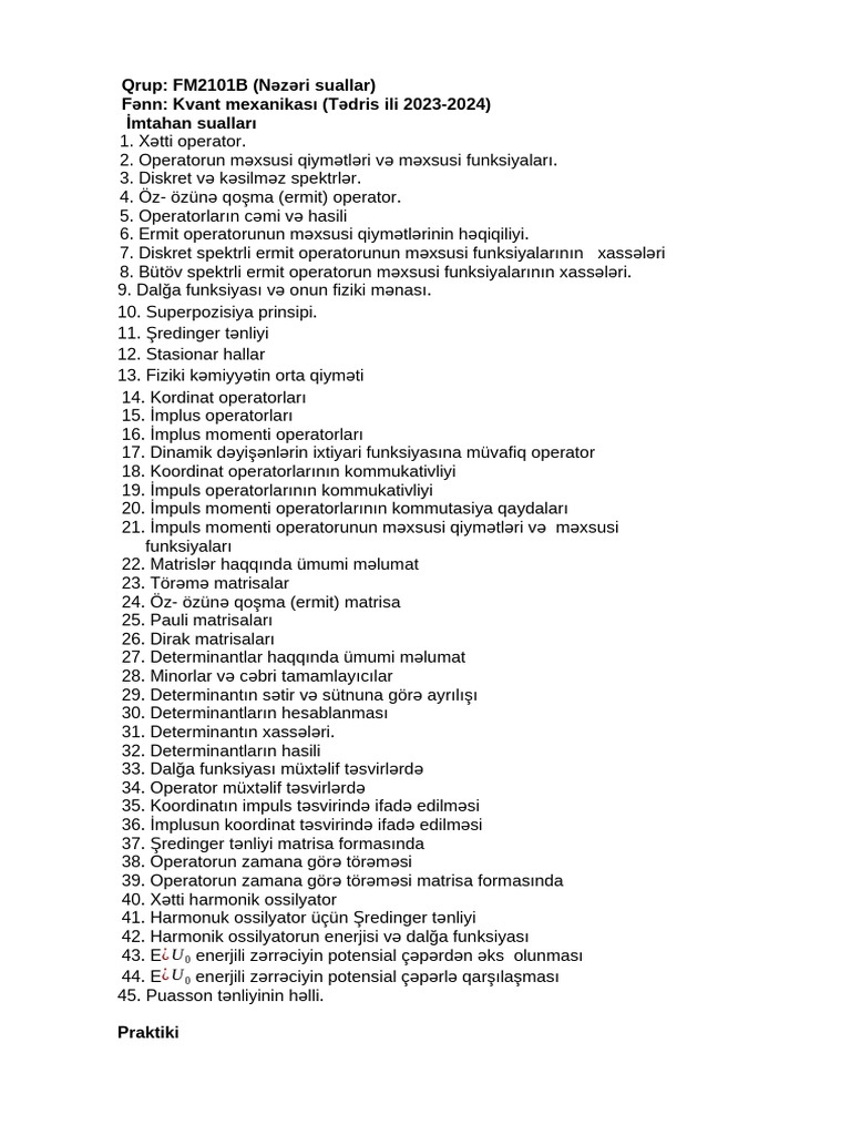 İMTAHAN sualları KVANT | PDF