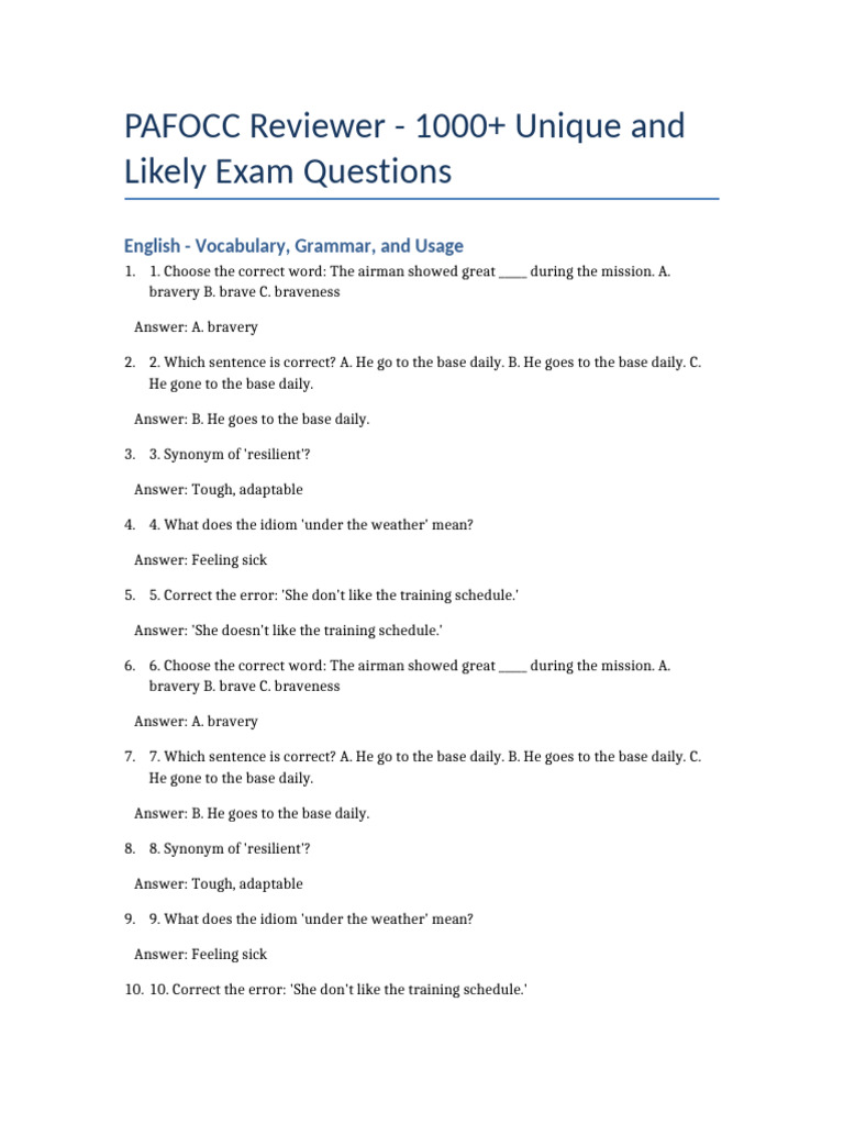 PAFOCC Reviewer 1000 Unique Expanded | PDF | Radar | Disciplines