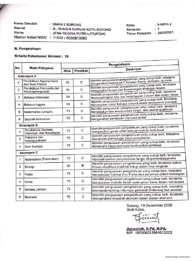 Nilai Rapot - Compressed | PDF