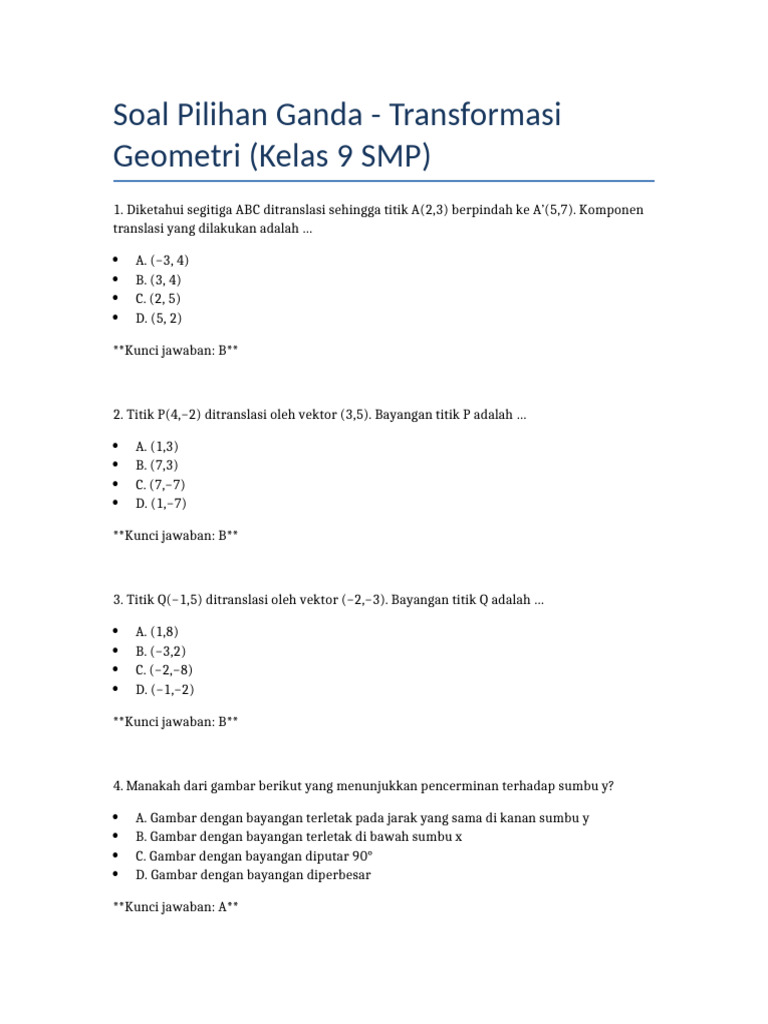 Soal Transformasi Geometri Kelas9 | PDF