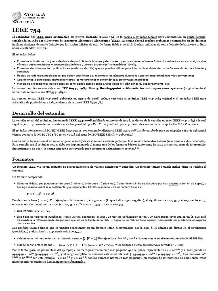 IEEE 754 - Wikipedia, La Enciclopedia Libre | PDF | Ciencias de la ...