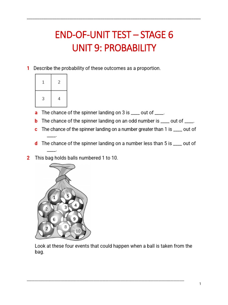 Stage 6 Probability & Multiplication Test | PDF | Probability ...