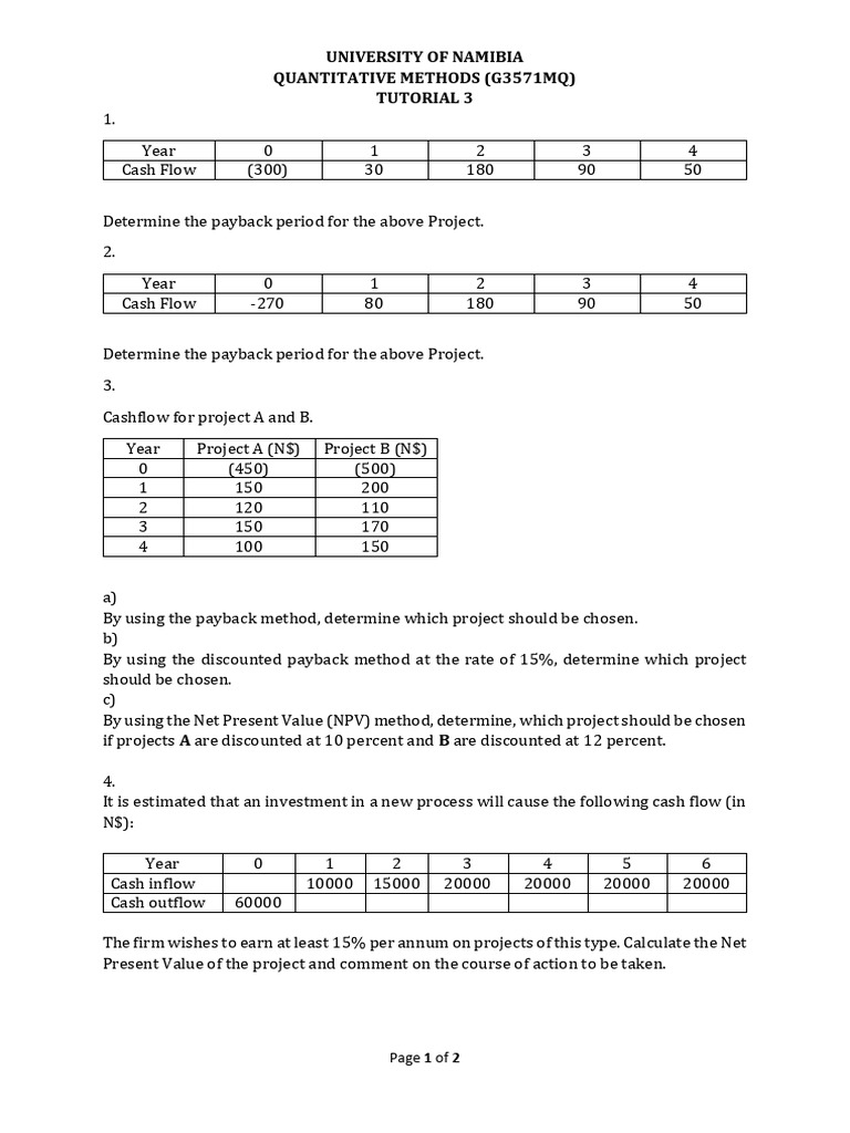quantitative methods tutorial 3 | PDF | Net Present Value | Valuation (Finance)