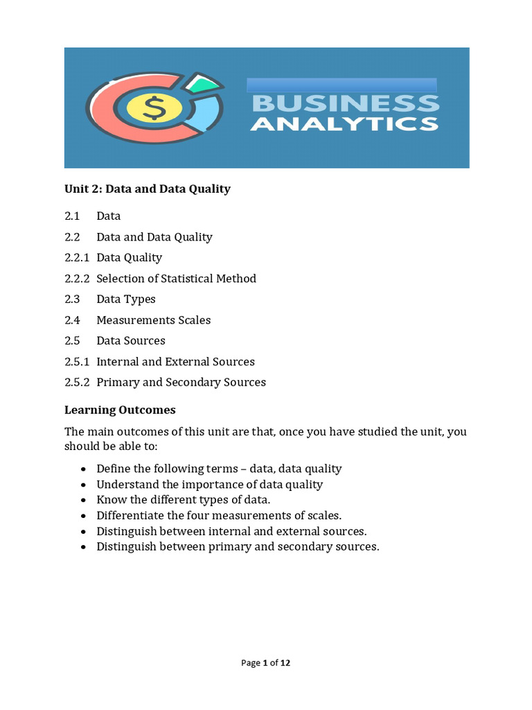 Business Analytics Unit 2 | PDF | Categorical Variable | Level Of Measurement
