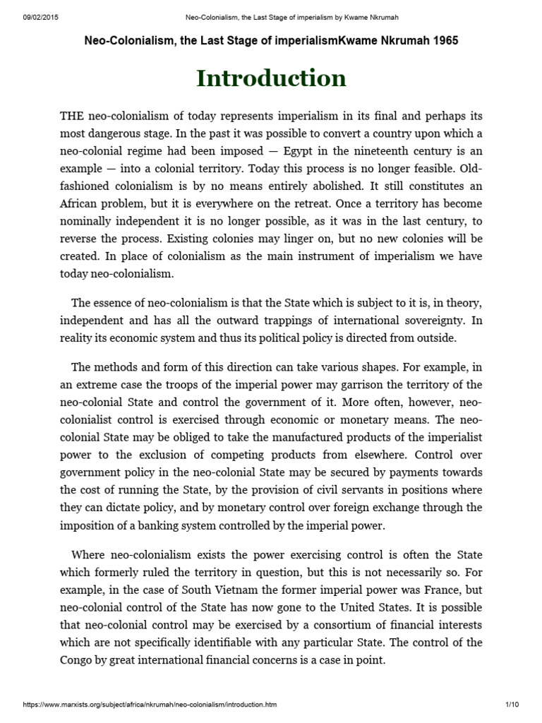 Nkrumah's Neo-Colonialism Explained | PDF | Cost Of Living | Imperialism