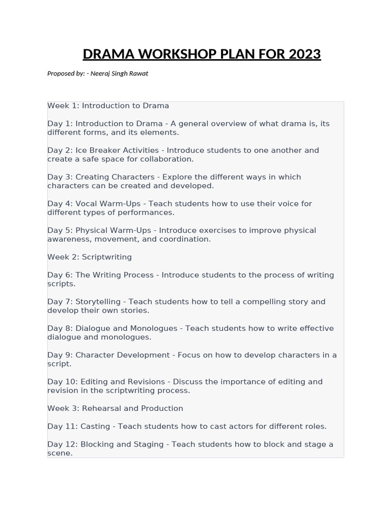 Summer Workshop Plan 2023 | PDF