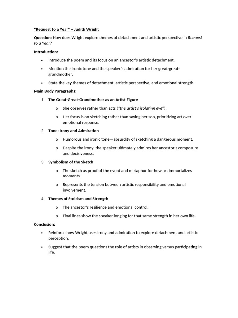 Request To A Year - Essay Questions & Plans | PDF | Poetry