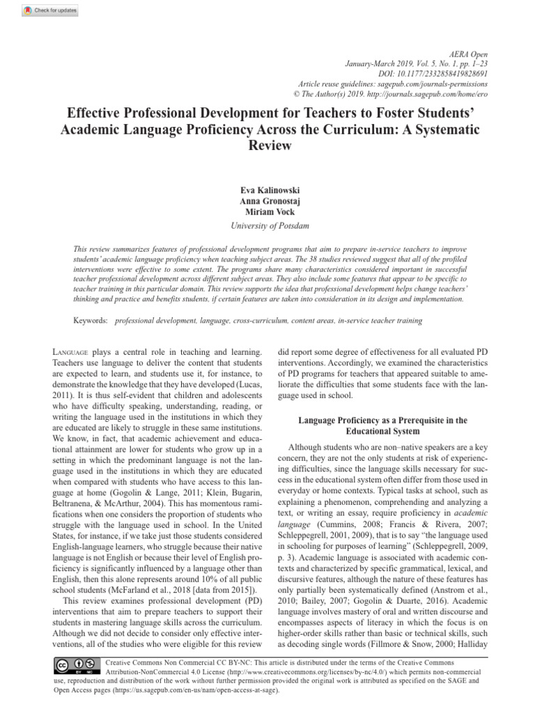 Kalinowski Et Al 2019 Effective Professional Development For Teachers ...
