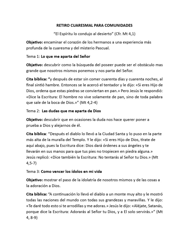 Retiro Cuaresmal: Reflexiones y Crecimiento | PDF