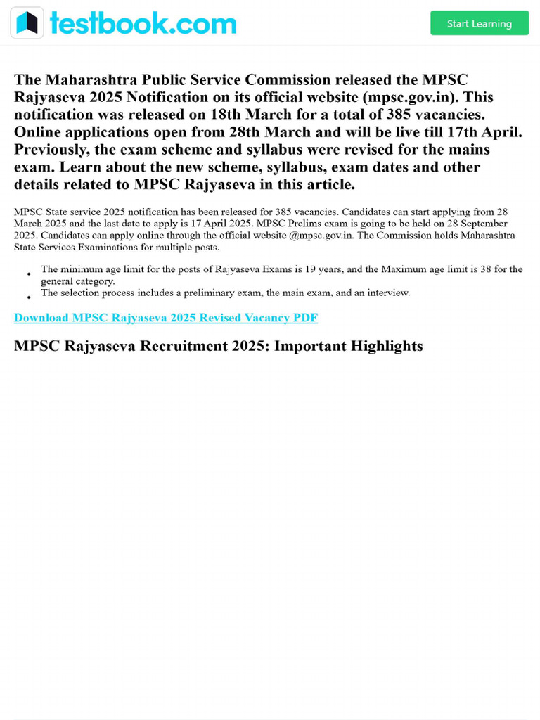MPSC RajyasevaExam Info | PDF