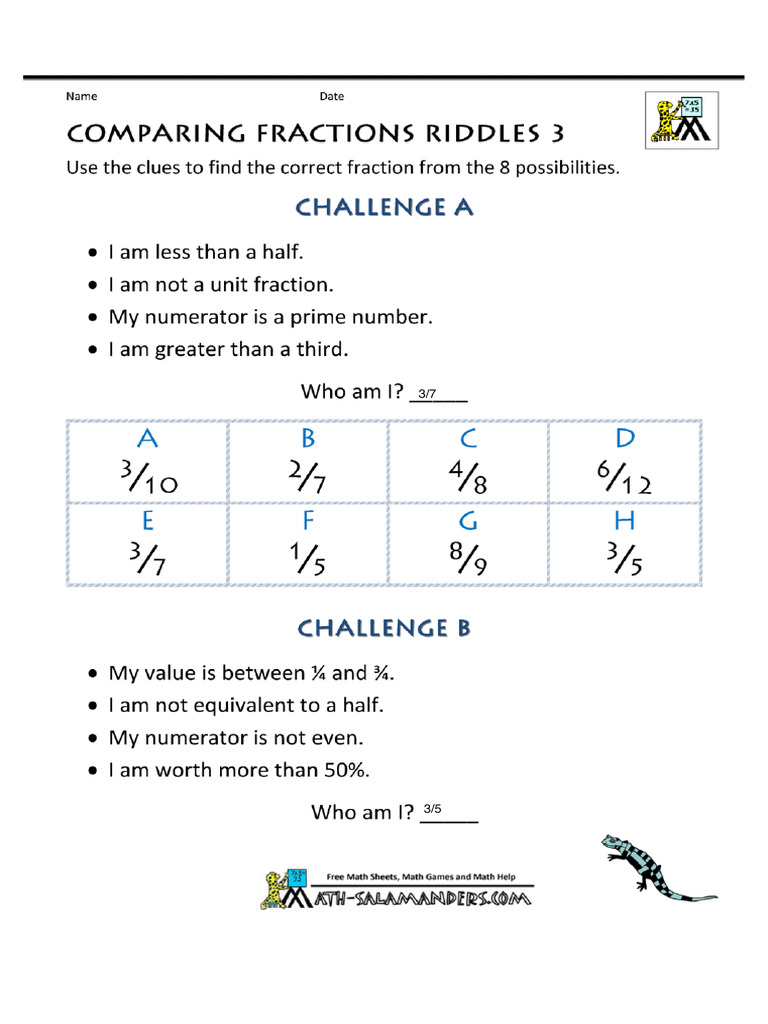 Edited - Comparing-Fractions-Riddles-3 | PDF