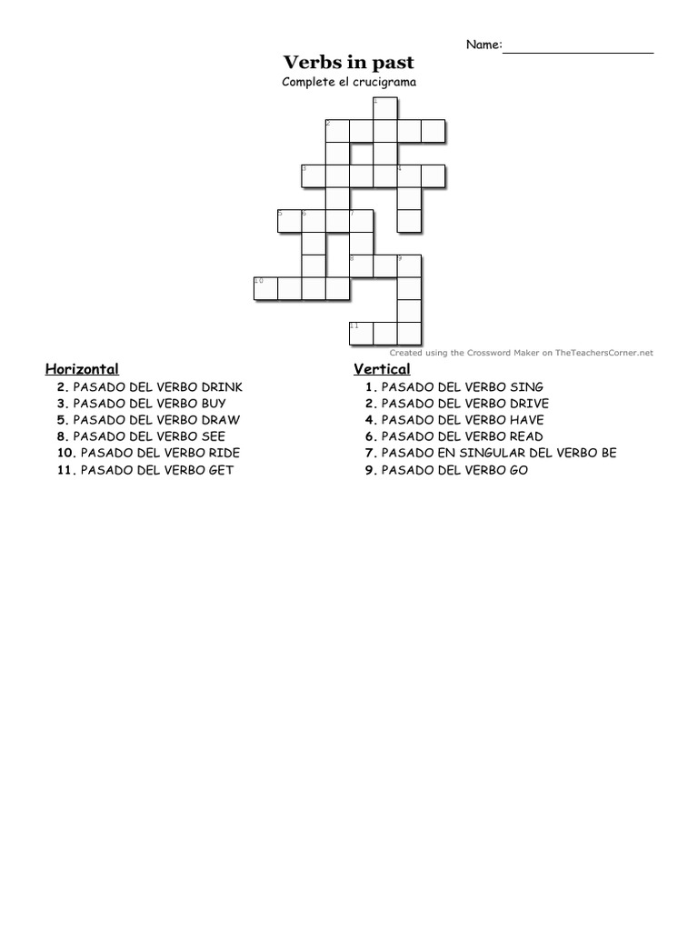 Crucigrama de verbos en pasado | PDF