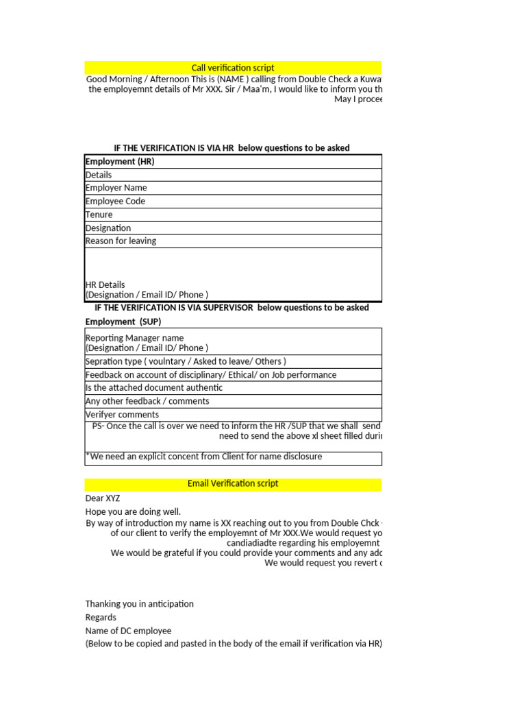 Employment Verification Call Script | PDF