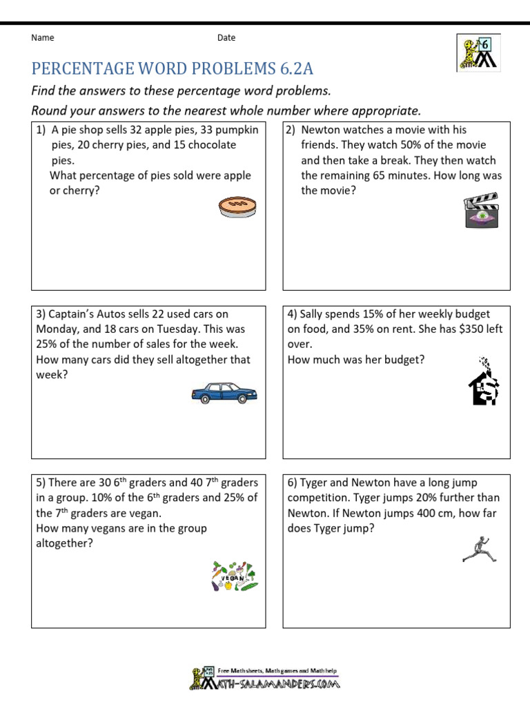 Percentage Word Problems 6 2a | PDF