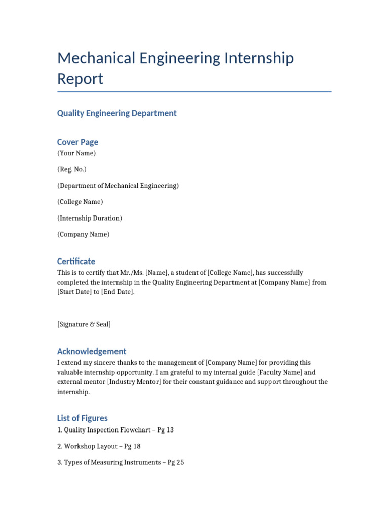 Mechanical Engineering Internship Report Pdf