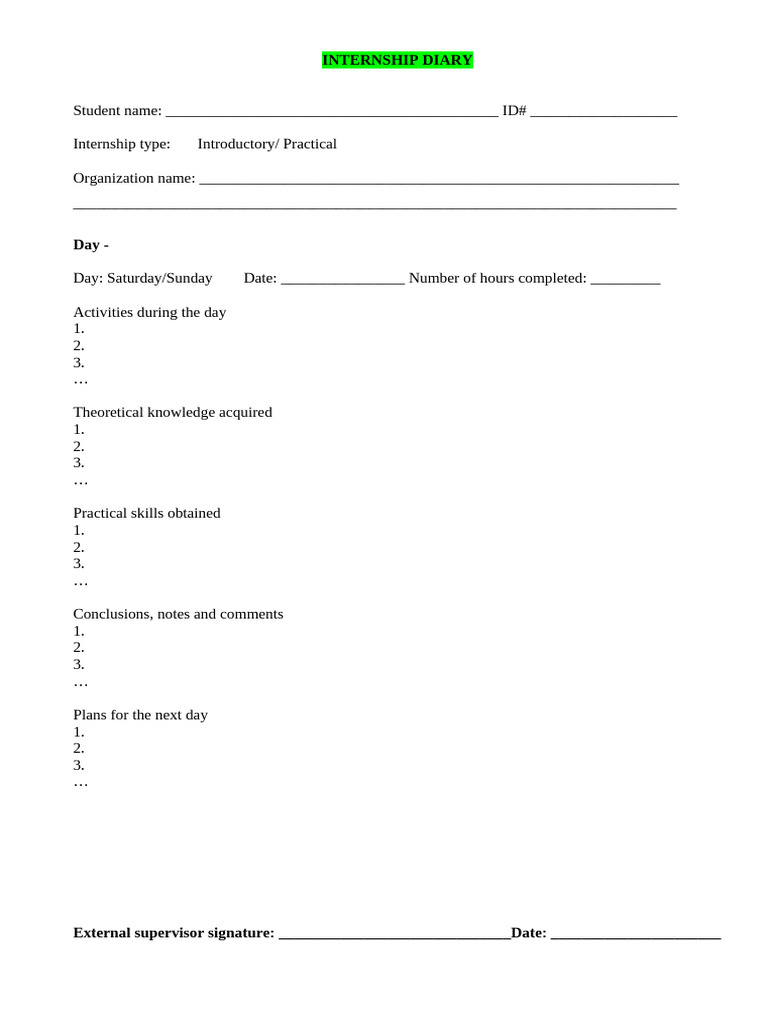 Internship Diary 2024-25 | PDF