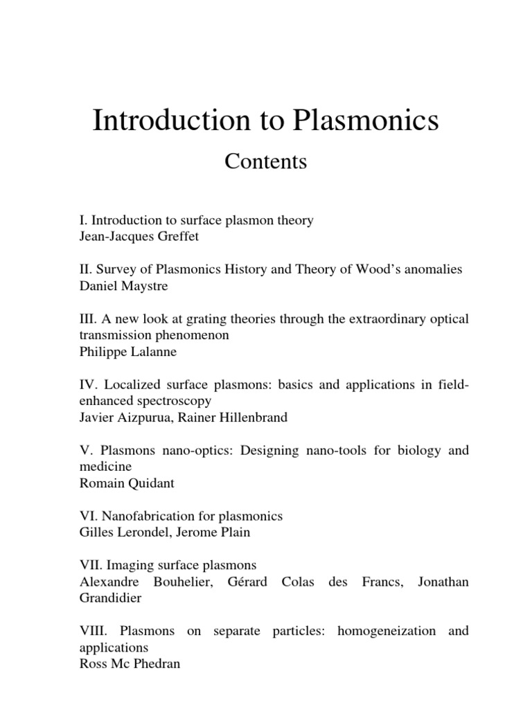 Introduction To Plasmonics | PDF | Plasmon | Waves
