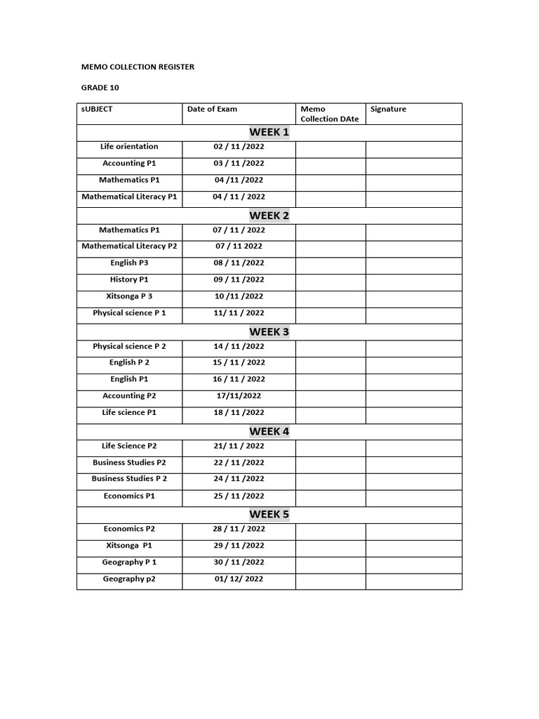 Memo Collection Register 10 | PDF