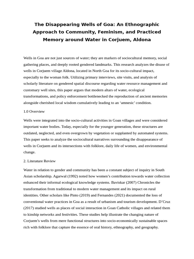 The Disappearing Wells of Goa: An Ethnographic Approach To Community ...
