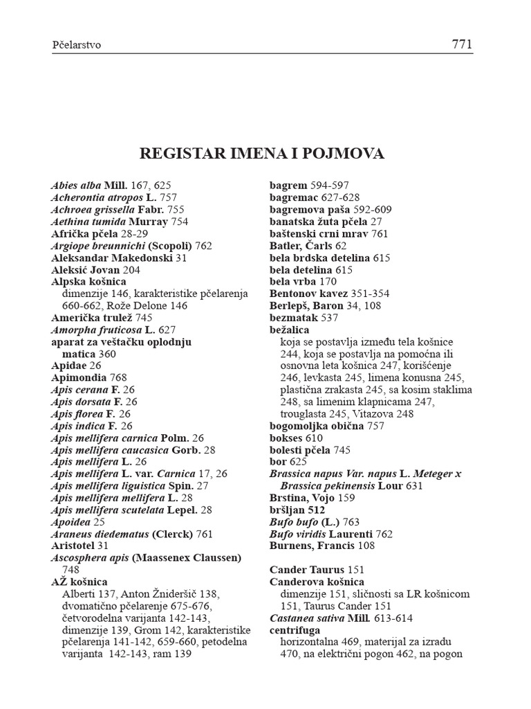 Pcelarstvo - Registar | PDF