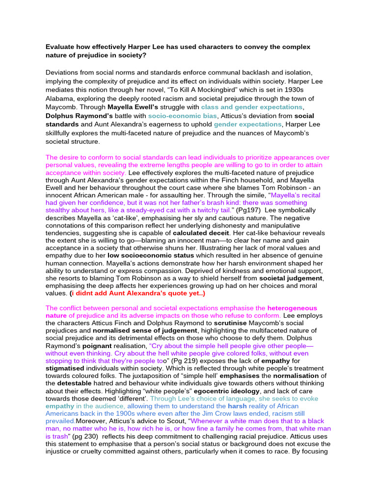 Harper Lee's Characters and Prejudice | PDF | To Kill A Mockingbird ...