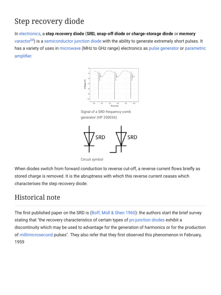 Step Recovery Diode Overview and Applications | PDF | Electronics ...