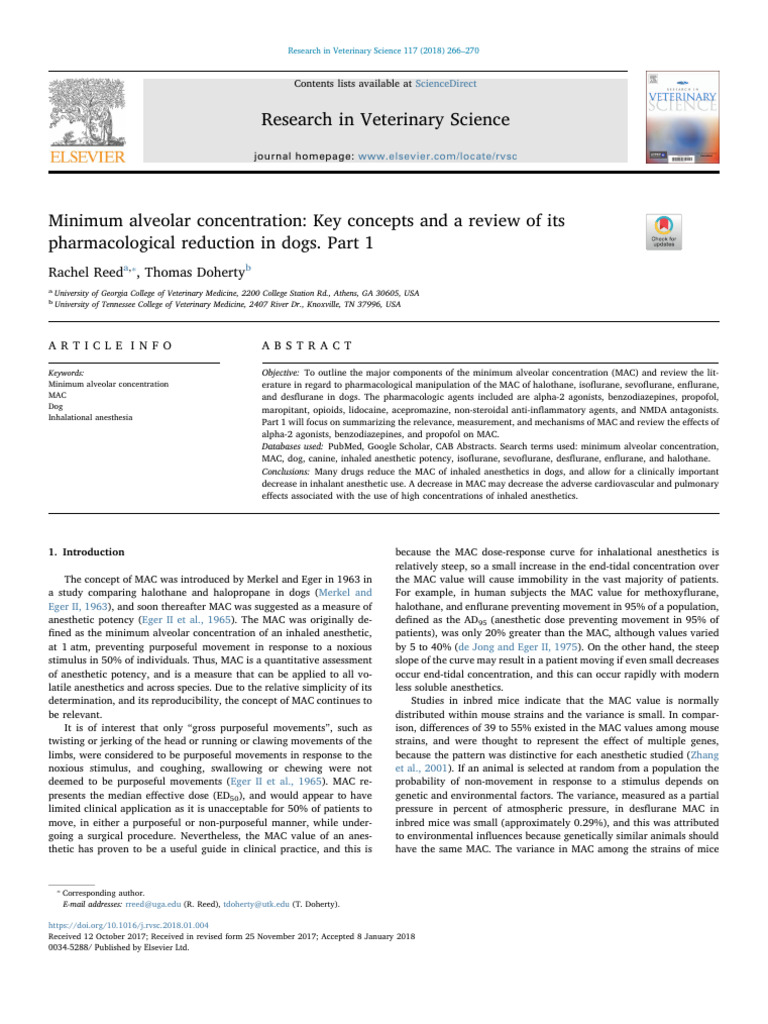 Minimum Alveolar Concentration Key Concepts and A Review of Its ...