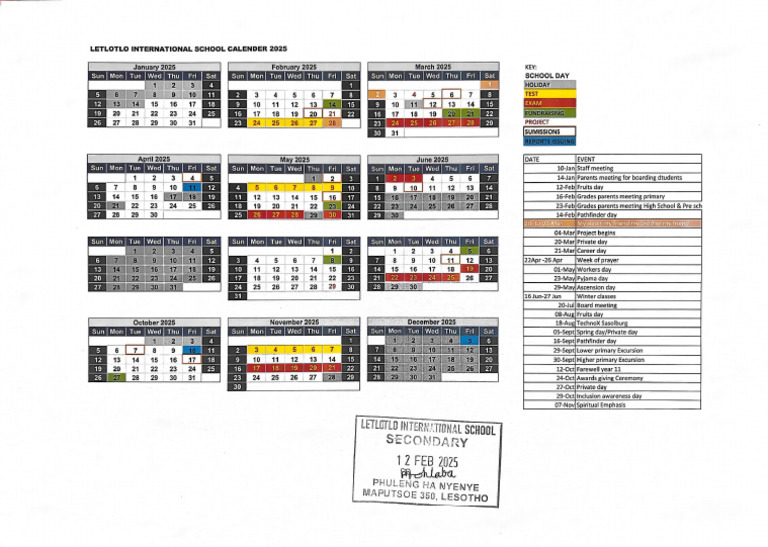 School Calendar For Parents 2025 | PDF