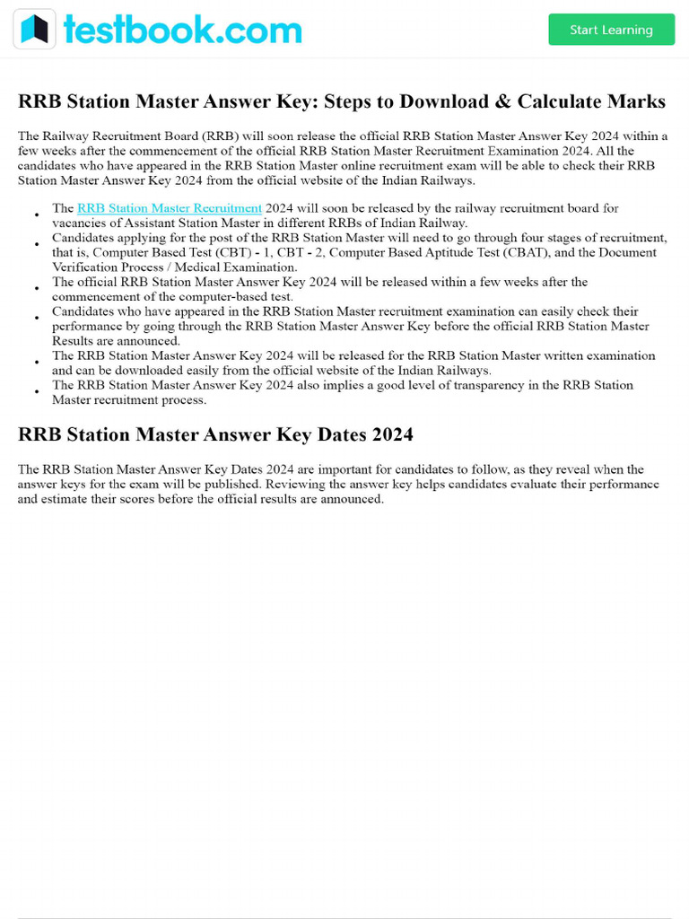 RRB Station Master Answer Key - Steps To Download & Calculate Marks | PDF
