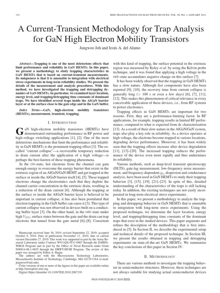 A Current-Transient Methodology For Trap Analysis For GaN High Electron ...