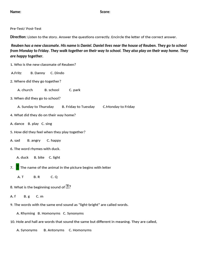 Reuben and Daniel: Listening Comprehension Test | PDF