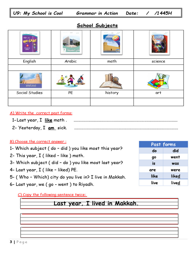 School Subjects and Grammar Exercises | PDF