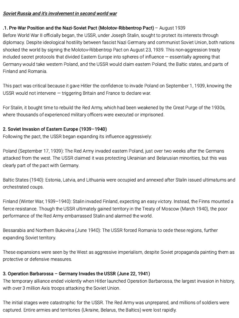 Soviet Russia and It's Involvement in Second World War | PDF ...