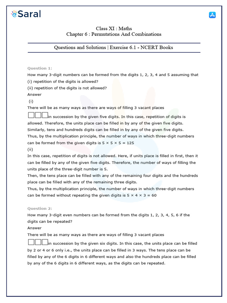 NCERT Solutions For Class 11 Maths Chapter 6 PDF | PDF | Consonant | Alphabet