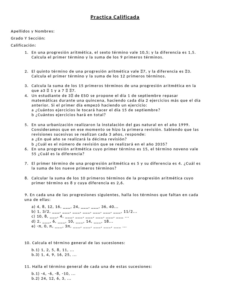Practica Matematica Progresiones | PDF