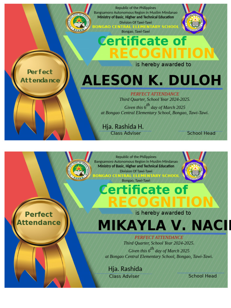 Perfect Attendance KINDER0 | PDF