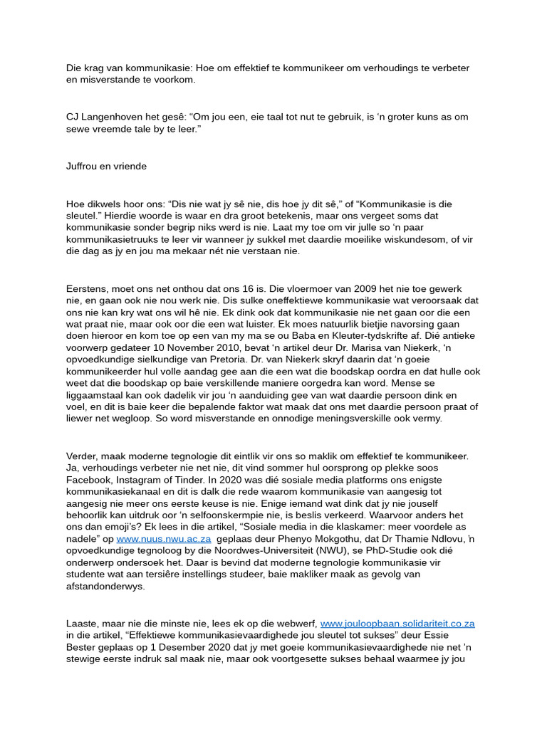 Kommunikasie Toespraak | PDF