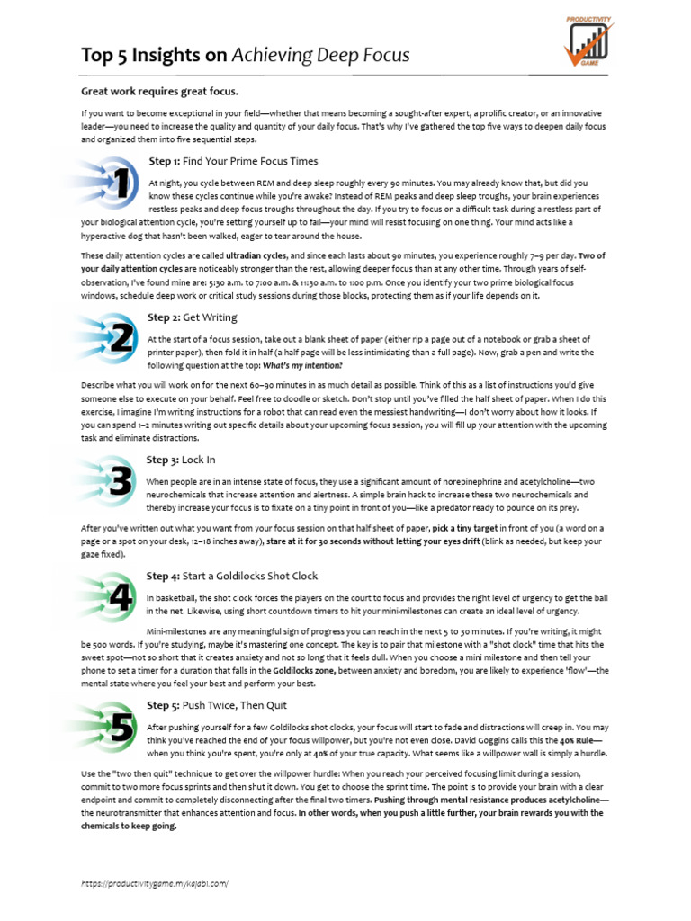 Top 5 - Focus (1 Pager) | PDF | Rapid Eye Movement Sleep | Sleep