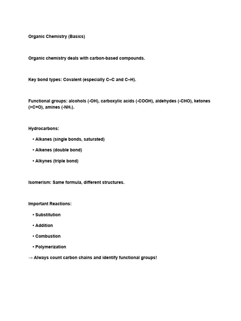 Organic Chemistry Basics For HSC (Notes) | PDF