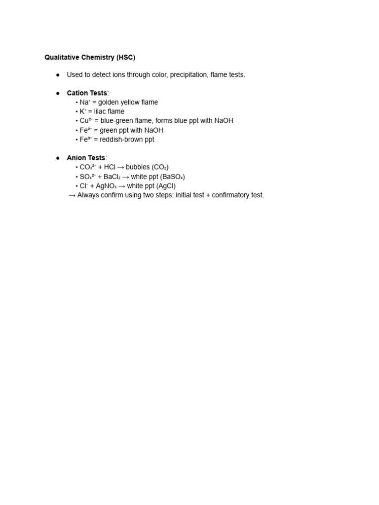Qualitative Chemistry (HSC) Notes | PDF