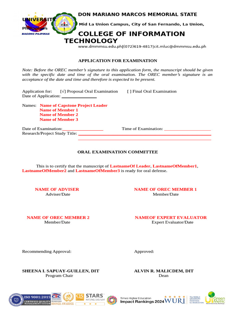DMMMSU Oral Examination Application Form | PDF