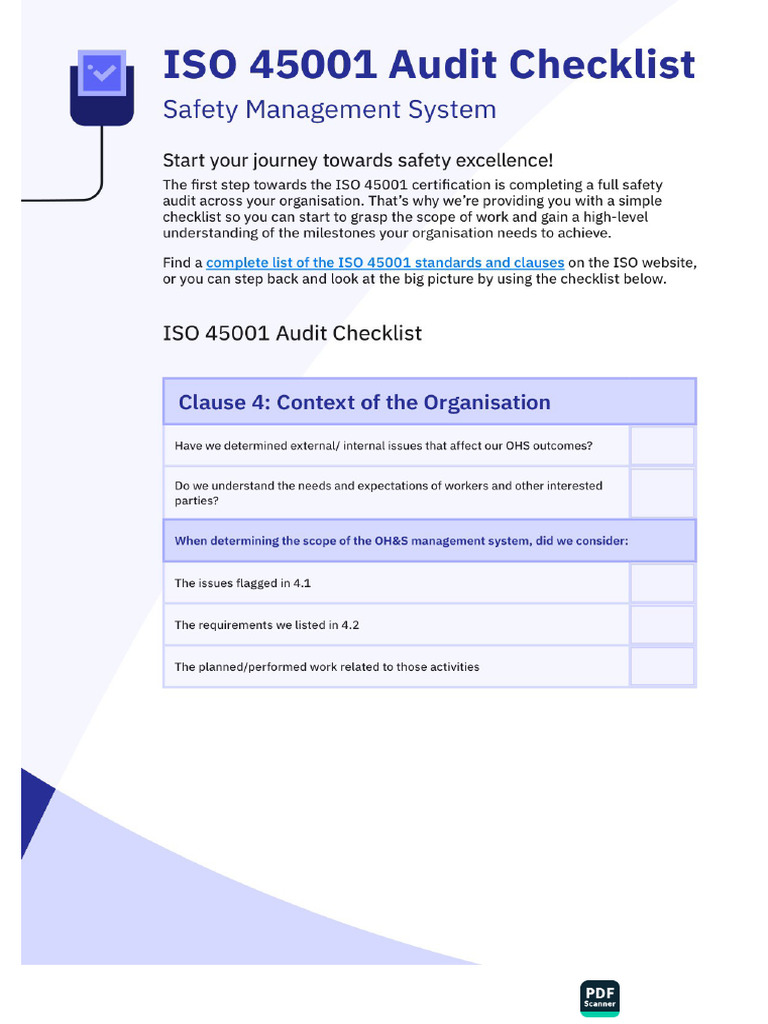 Iso 45001 Audit Checklist | PDF