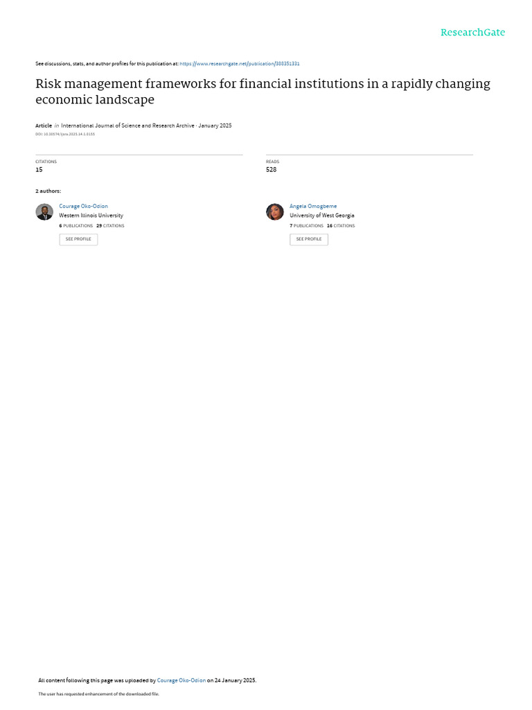 Risk Management Frameworks For Financial Institutions in A Rapidly ...