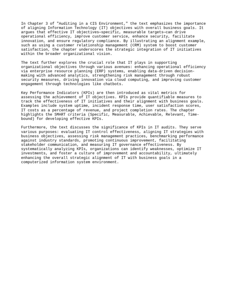 Chapter 3 - IT Objectives and Control - One Page Summary | PDF