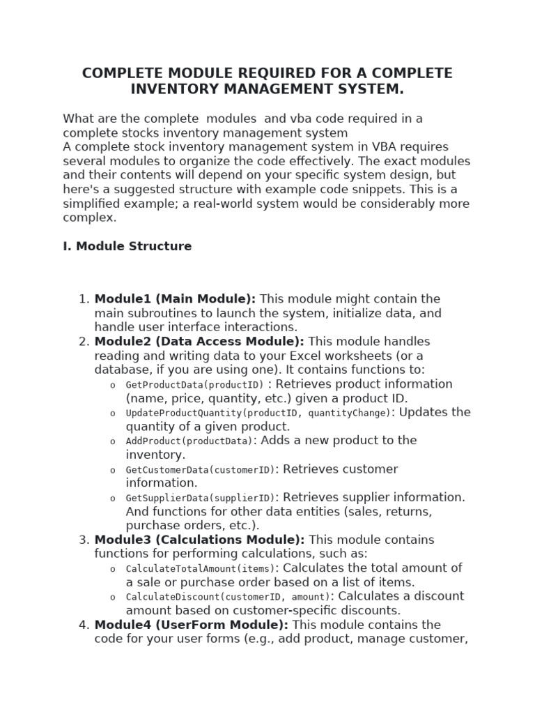 COMPLETE MODULE REQUIRED FOR A COMPLETE INVENTORY MANAGEMENT SYSTEM ...