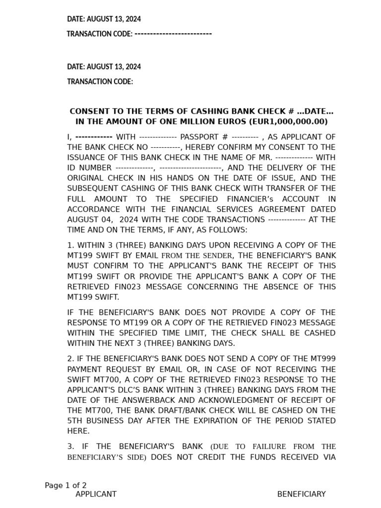 Consent Bank Draft | PDF | Receipt | Banks