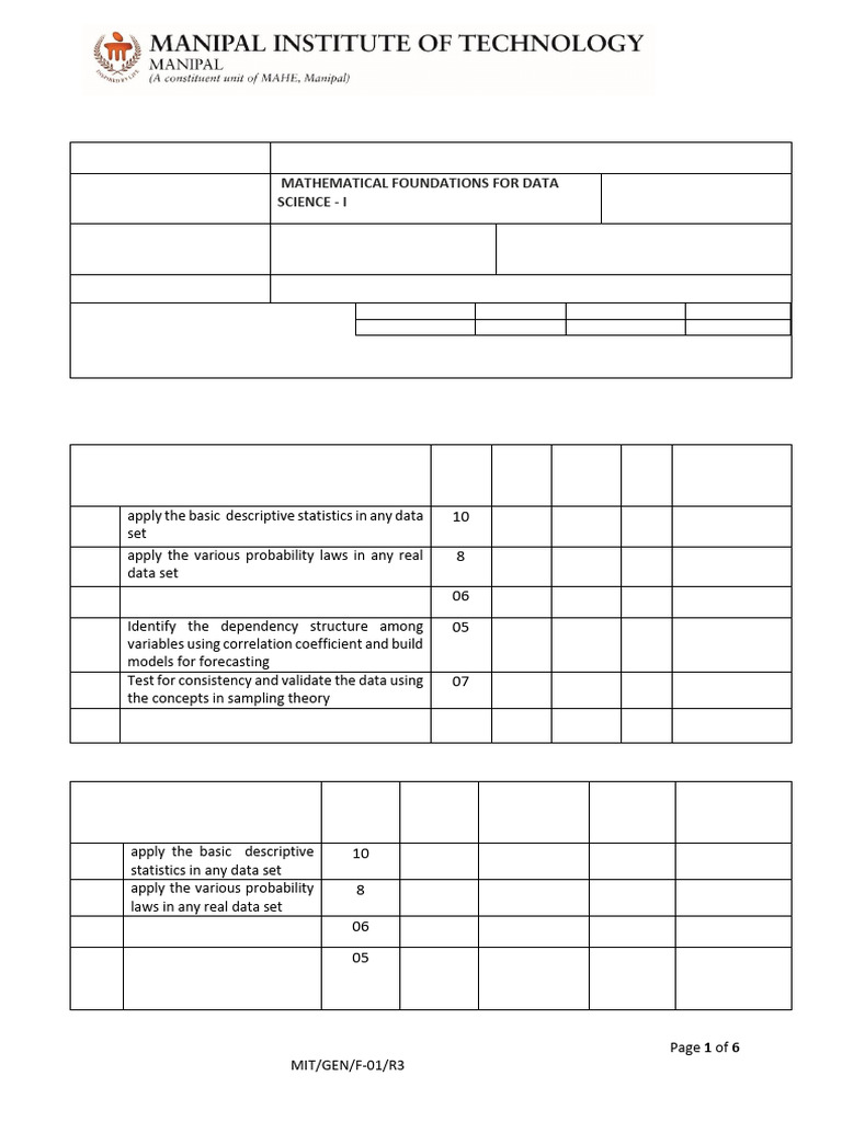 COURSE PLAN - 2024 - DSE 3rd Sem | PDF | Probability Distribution | Chi Squared Distribution